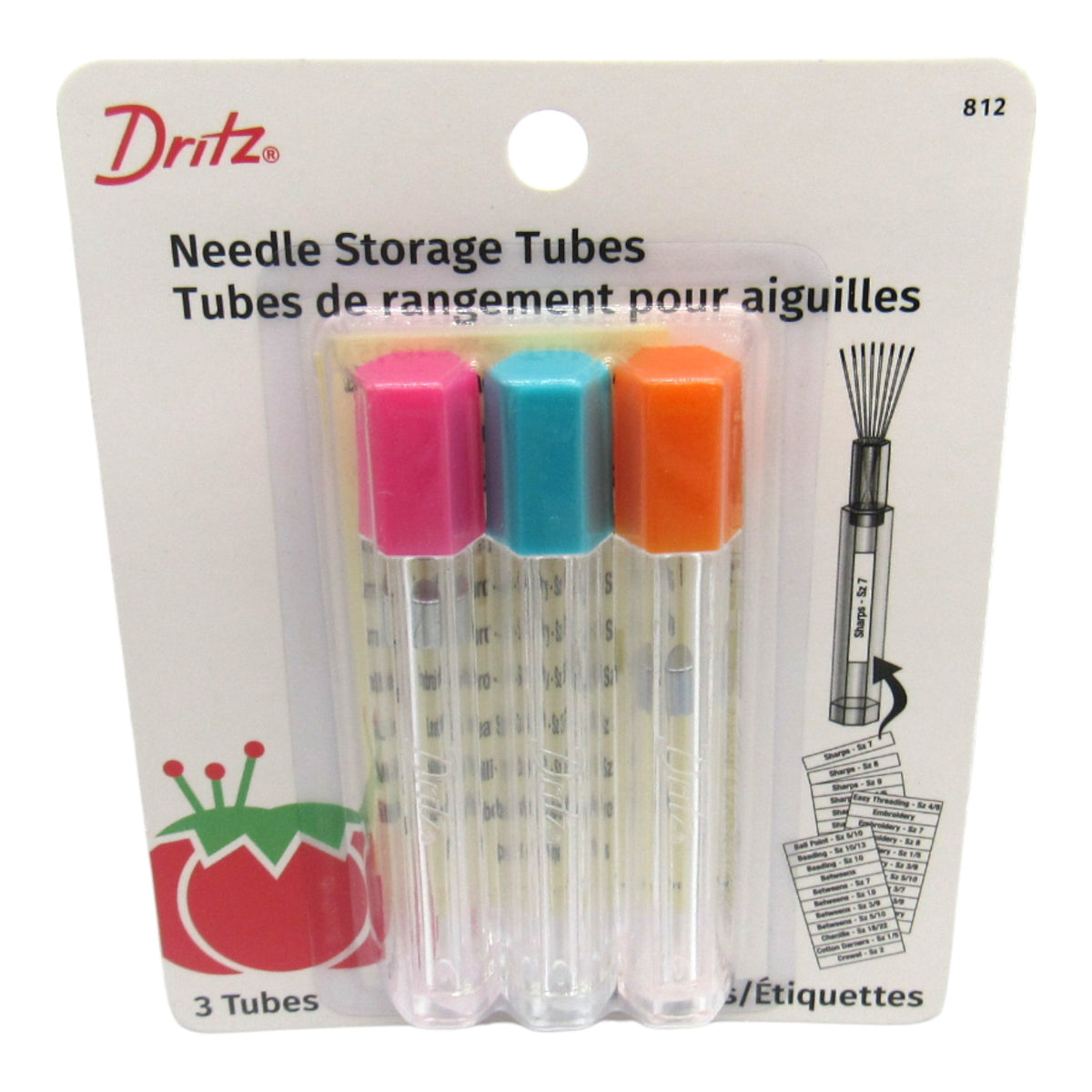 Dritz Needle Storage Tubes - Magnetic Organizer 3-Pack with Labels